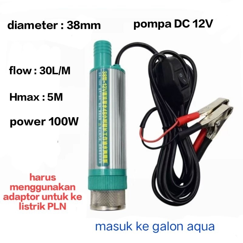 Jual Pompa Air Celup Mini 39mm 12V / 24V 100W Diesel Solar Portable 30L ...