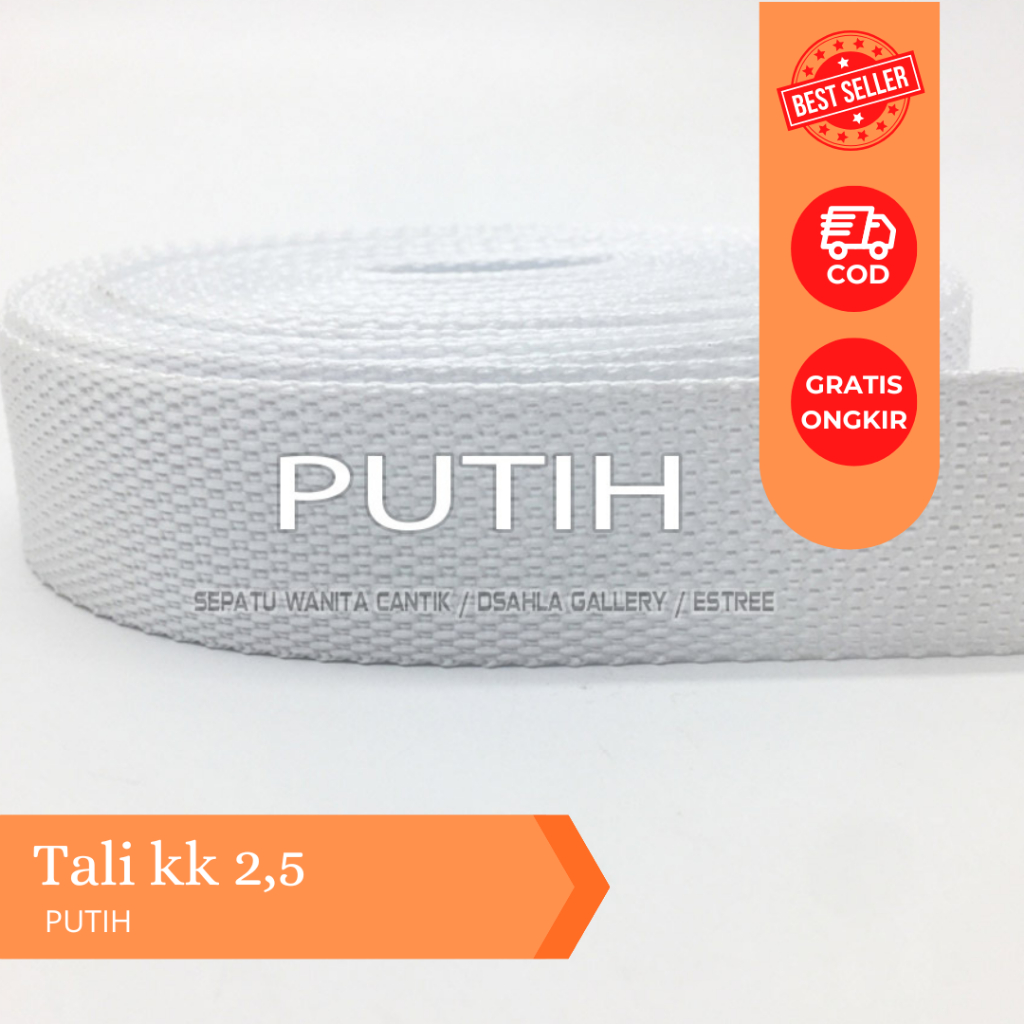 Jual Tali webbing warna Putih / Tali Webing 2.5 cm Tebal Kuat/ Tali Sling / Tali Webbing / Pita ...