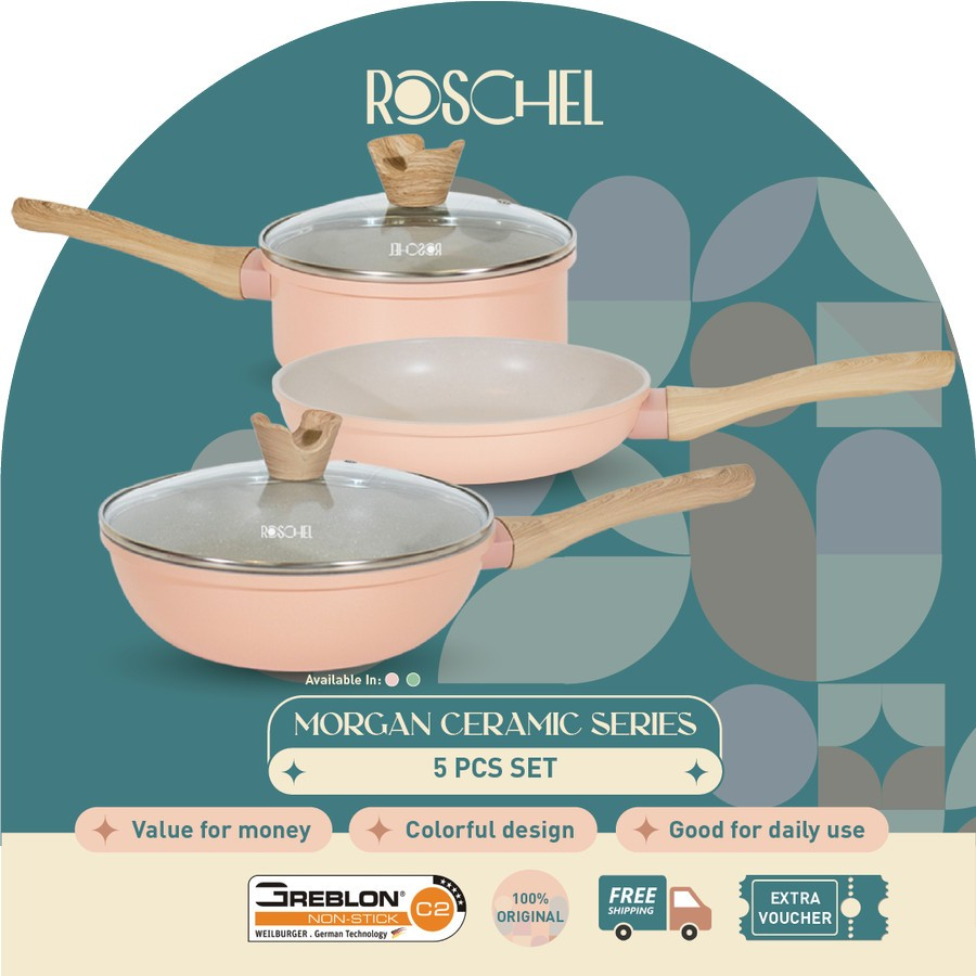 Jual ROSCHEL Panci Ceramic 5 Pcs Set - MORGAN Ceramic Series | Shopee ...