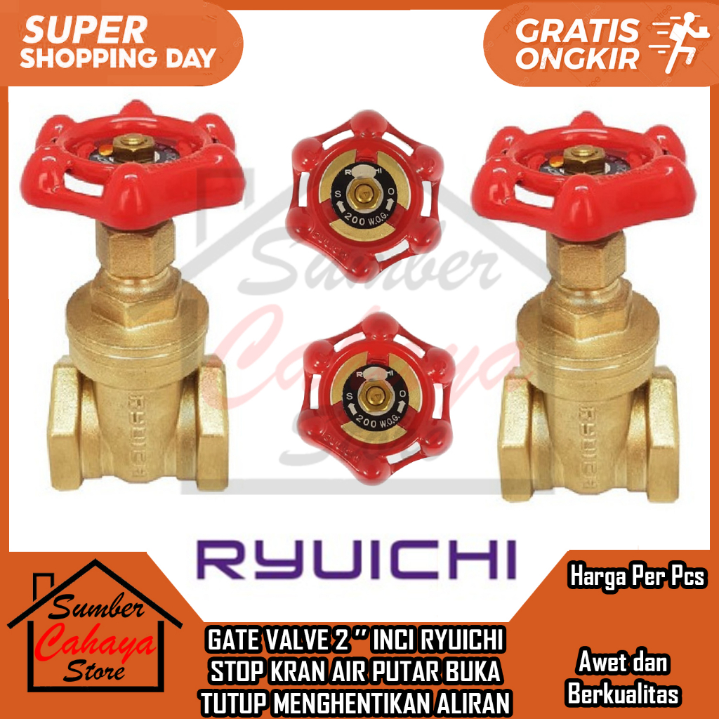 Jual STOPKRAN 2'' INCI RYU012 KUNINGAN STOP KRAN GATEVALVE RYUICHI GATE ...
