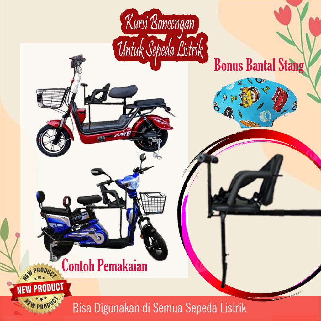 Jual kursi boncengan sepeda listrik anak depan uwinfly goda FREE BANTAL ...