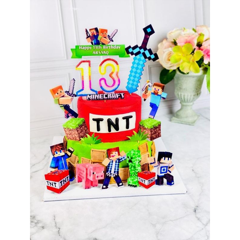 Jual kue ulang tahun Minecraft topper 2 susun | Shopee Indonesia