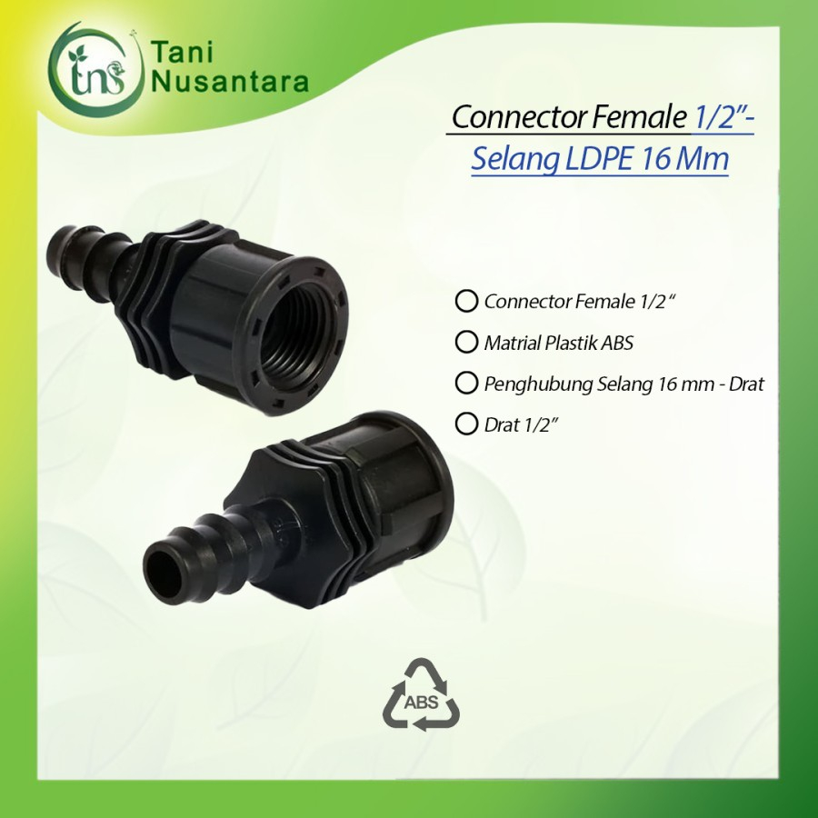 Jual FEMALE THREAD 1/2 X 16MM CONNECTOR DRAT DALAM 1/2 KE SELANG PE ...