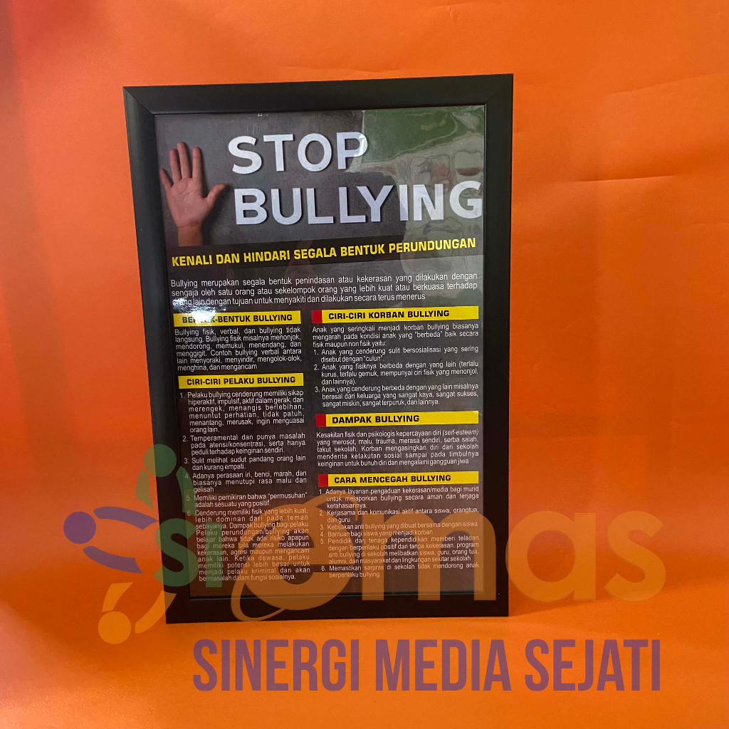 Jual Poster Stop Bullying + Frame Kayu A3 | Poster Pencegahan Bullying Kenali dan Hindari Dampak ...