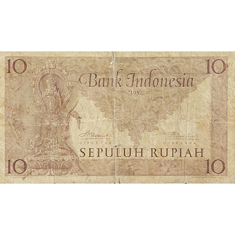 Jual Uang Kuno Negara Indonesia 10 Rupiah Budaya 1952 Kondisi Kertas VF Renyah Dijamin Original ...
