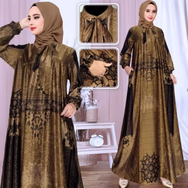 Jual (Ready Jumbo)Gamis Jumbo silk Motif print/gamis silk Premium ...