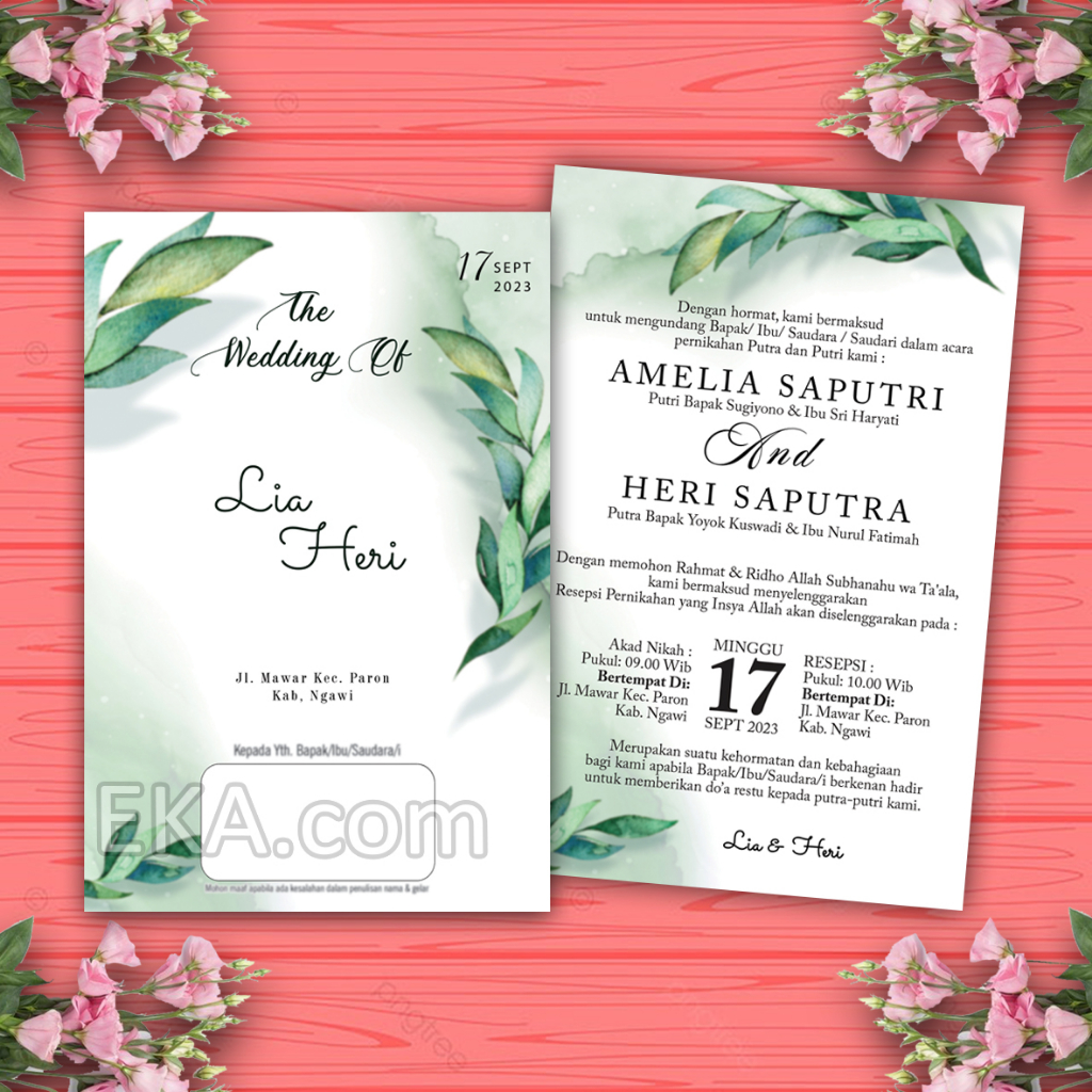 Jual Undangan Pernikahan 1 Lembar Bolak balik | Shopee Indonesia