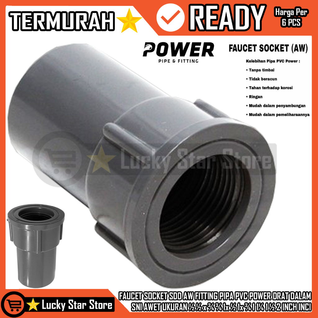 Jual FAUCET SOCKET SOKET AW METAL KUNINGAN FITTING PIPA PVC POWER ½ ½ x ...