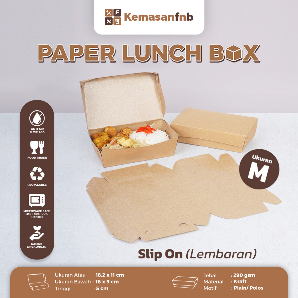 Jual Paper Lunch Box [Slip On] polos kraft 290gr laminasi 1PE ukuran M ...