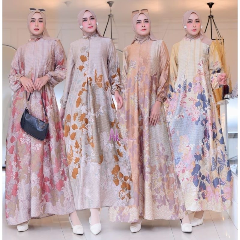 Jual Gamis Nasya Dress Silk Premium Motif Bunga Terbaru Baju Wanita ...