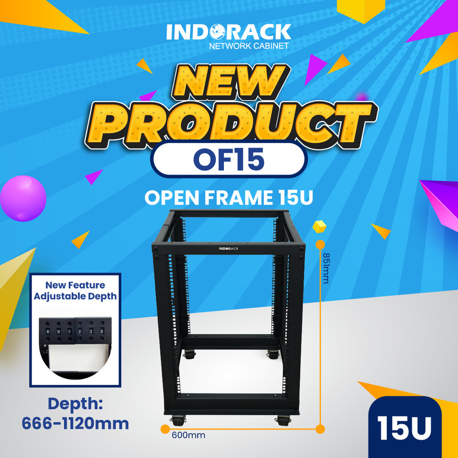 Jual INDORACK OF15 - Open Frame 15U Adjustable Depth 666 - 1120mm Rack ...