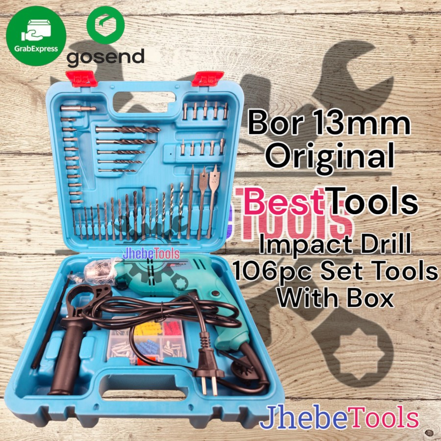 Jual Mesin Bor Set Box 106 pcs / Impact Drill Set Beton Besi Kayu 13MM ...