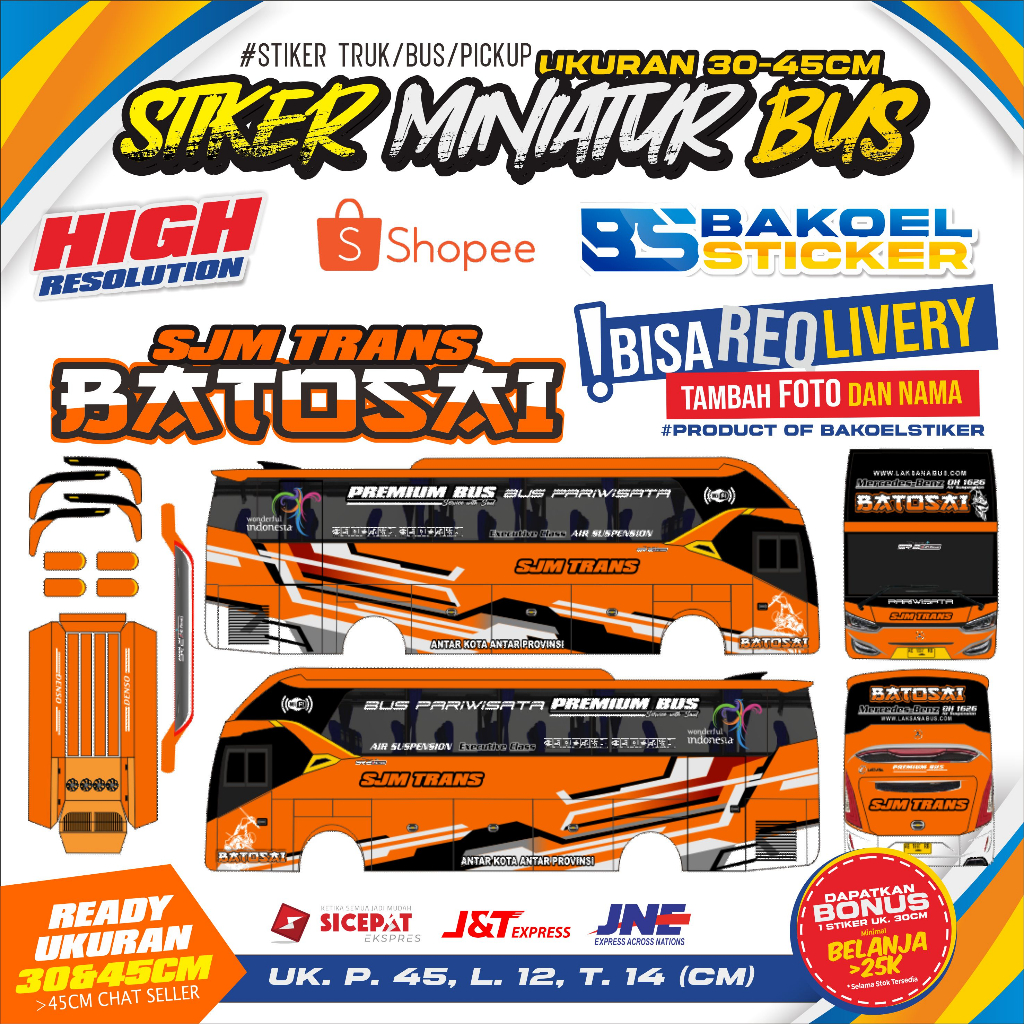 Jual STIKER MINIATUR BUS SJM TRANS UK. 30-45CM | Shopee Indonesia