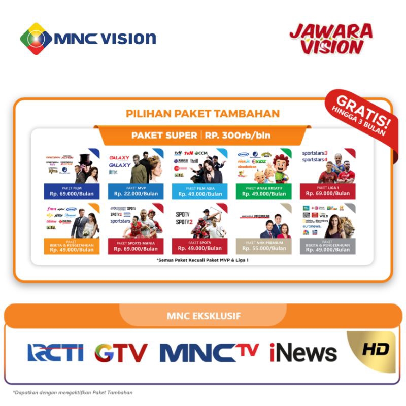 Jual Paket tambahan Jawara Vision/Indovision/TopTv Oketv lengkap mnc Vision | Shopee Indonesia