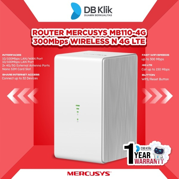 Jual Mercusys Router Mb110-4G 300 Mbps Wireless N 4G Lte - Mb110 4G ...