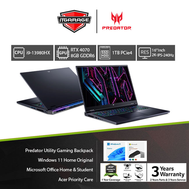 Jual Acer Predator Helios 16 PH16-71-99ZW|i9-13900HX/16G/1TB/RTX4070-8G ...