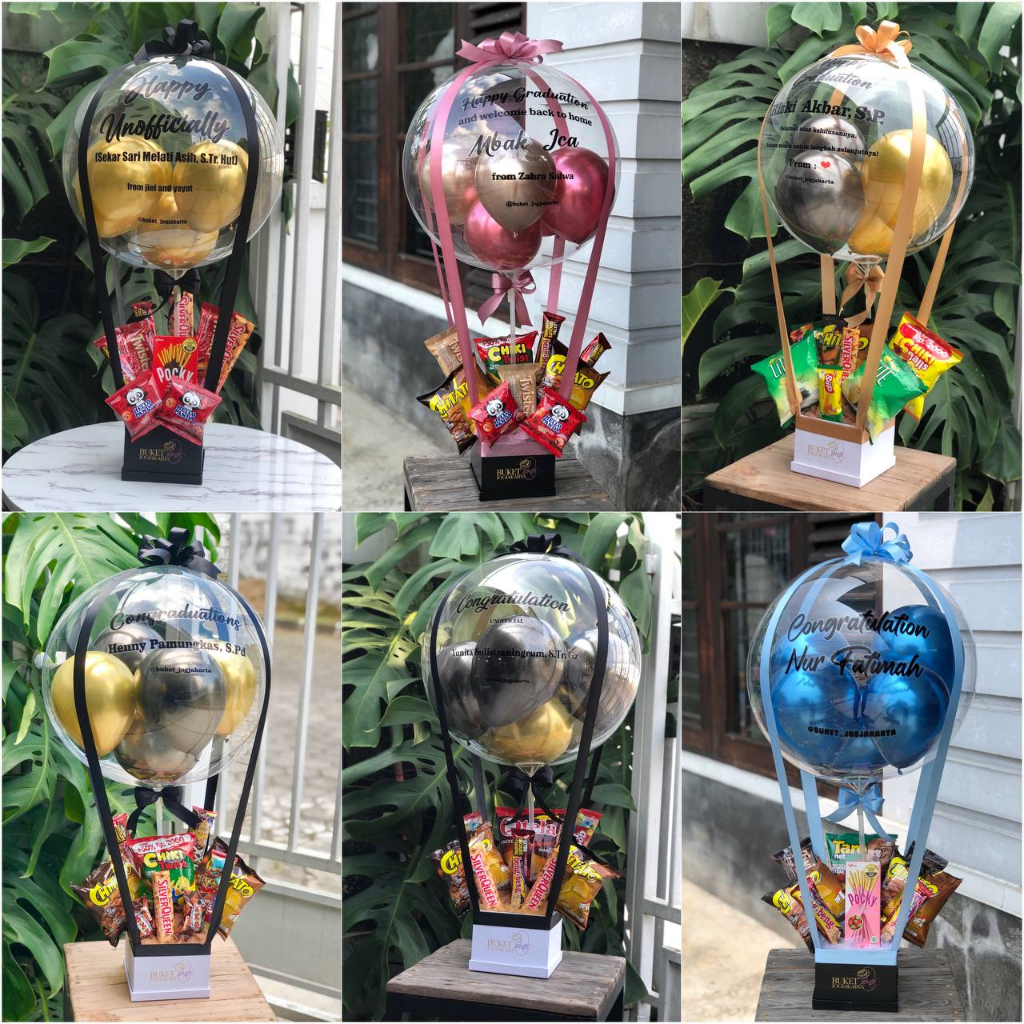 Jual Buket balon / Bucket balon snack kado wisuda Free Request di balon ...