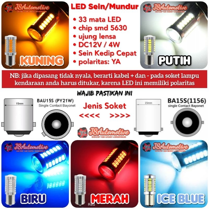 Jual Lampu LED Sein Kedip Cepat 33 mata bayonet 1156 PY21W BAU15S / Mundur BA15S P21 | Shopee ...