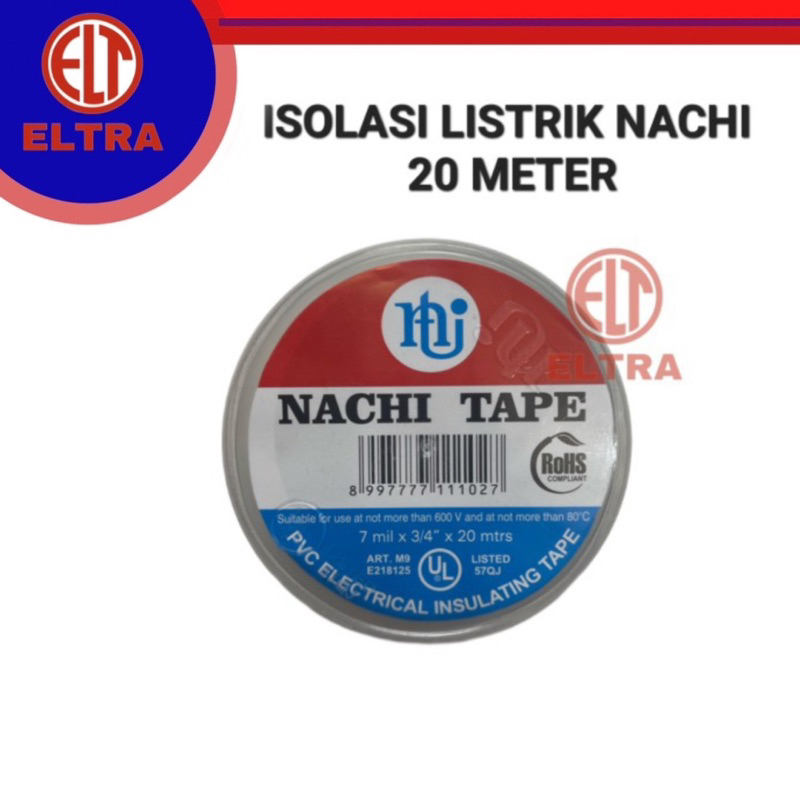 Jual NACHI TAPE isolasi hitam / isolasi listrik PVC black 20 meter 100% ...