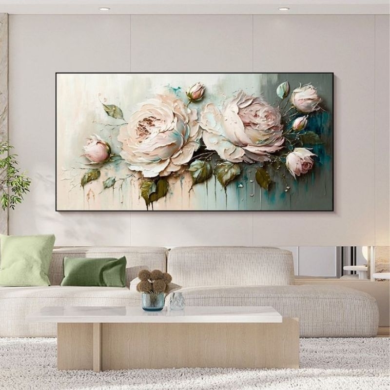 Jual lukisan bunga lukisan dinding ruang tamu 150×80 cm plus frame ...