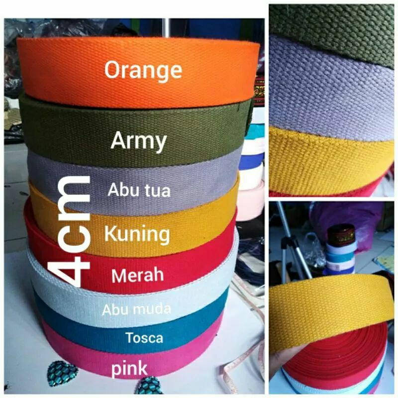 Jual [ 1 rol] webbing 4 cm tali bisban PP warna bahan tas bisban murah ...