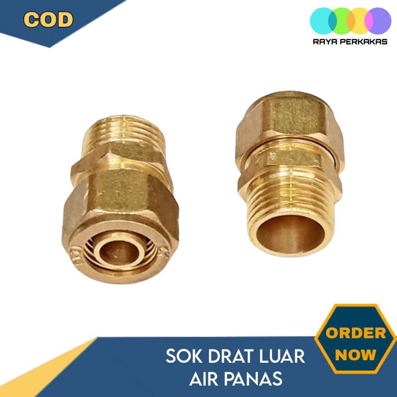 Jual Sok Sock Drat Luar Air Panas Kuningan Male - Sambungan Air Panas | Shopee Indonesia