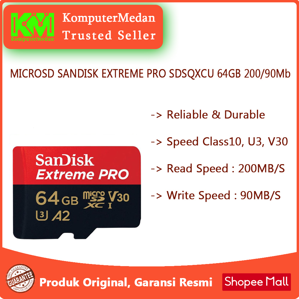 Jual MICROSD SANDISK EXTREME PRO SDSQXCU 64GB 200/90Mb | Shopee Indonesia