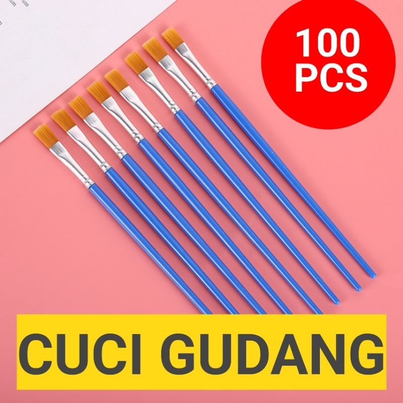 Jual 100 PCS KUAS LUKIS FLAT KUAS NYLON DATAR PAINT BY NUMBER FLAT ...