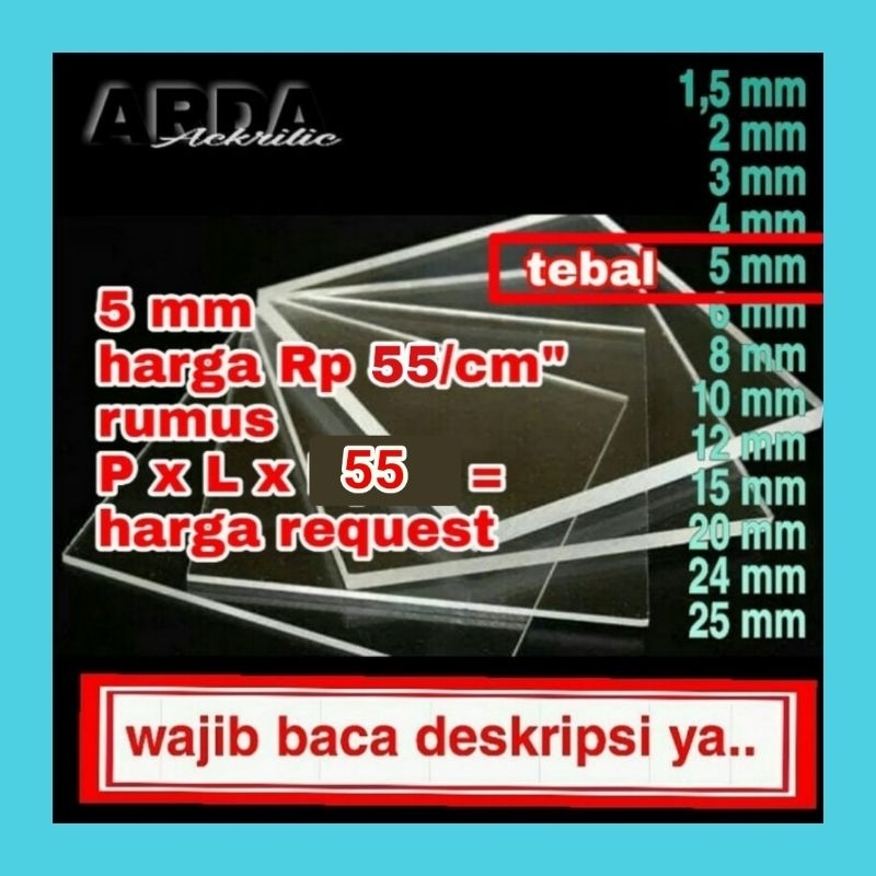 Jual Akrilik 5mm Rp 55/Acrylic clear custom size/Acrylic Lembaran 5mm/cm² Akrilik bening/Neonbox ...