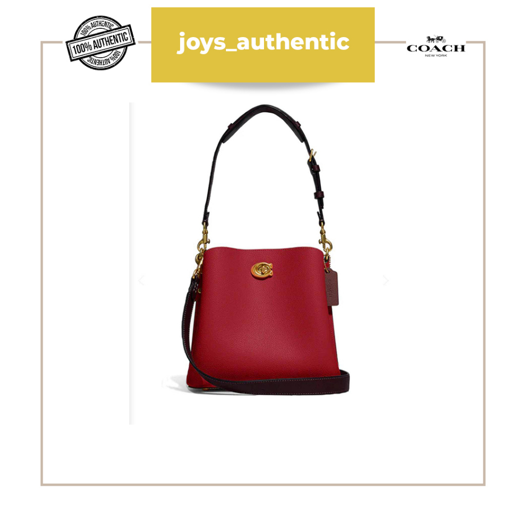 Jual Tas wanita Coach Willow Bucket Bag Leather Brass colorblock cherry ...