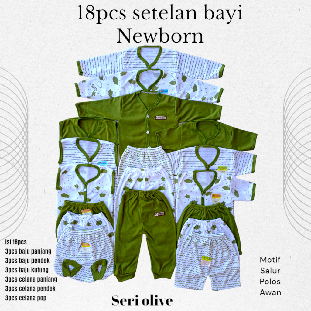 Jual 18 Pcs Baju Dan Celana Bayi Baru Lahir 0-3 Bulan Seri Olive | Shopee Indonesia