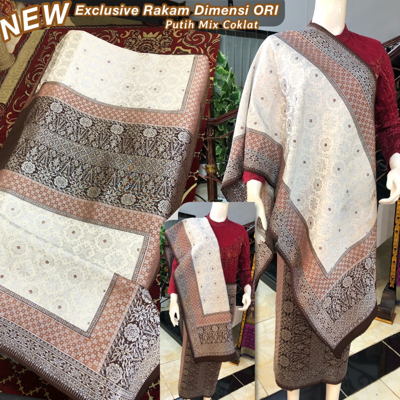 Jual NEW EXCLUSIVE Songket Rakam Kandang Dimensi ORI /Putih Mix Coklat /songket tenun asli ...
