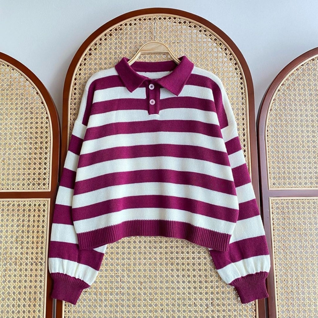 Jual SWEATER RAJUT POLO WANITA CROP BLASTER/ATASAN RAJUT WANITA KERAH ...