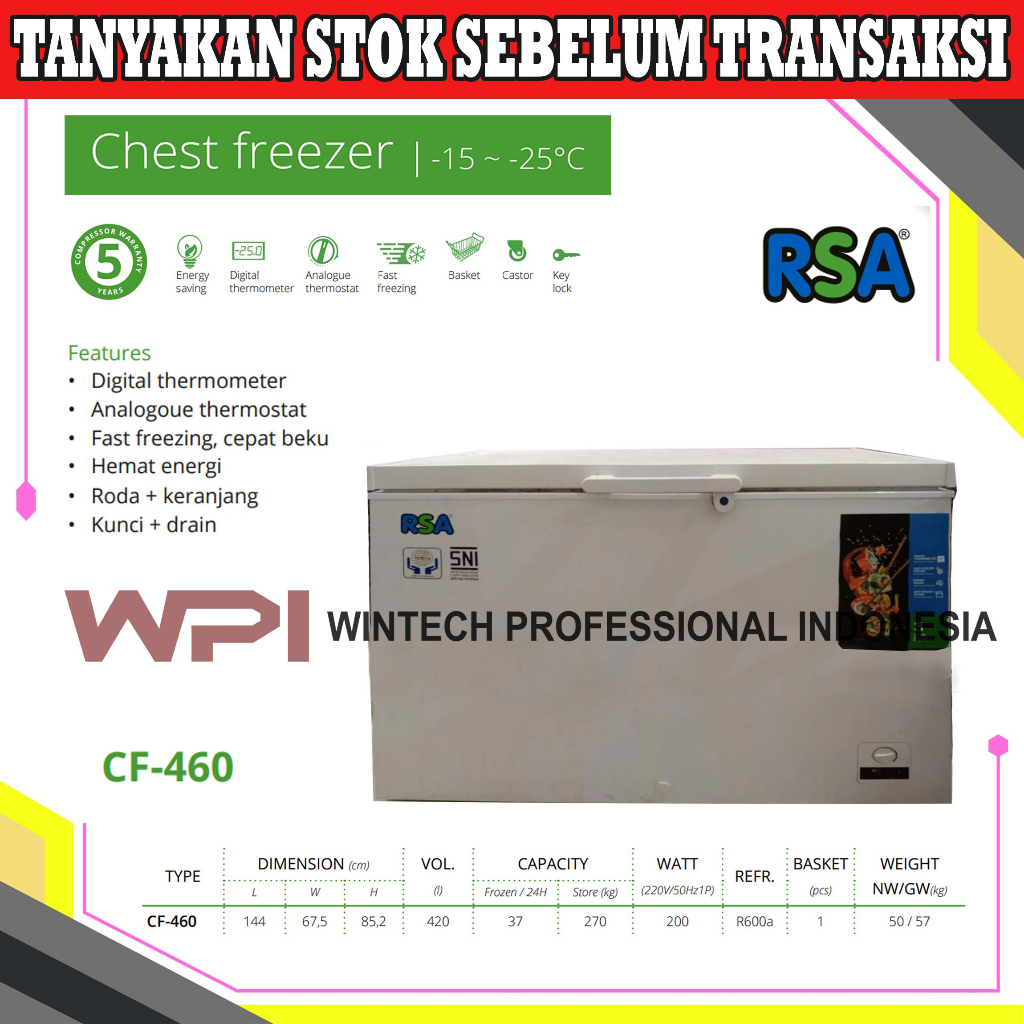 Jual RSA CF-460 CF460 CF 460 Chest Freezer - Box Pendingin - Lemari ...
