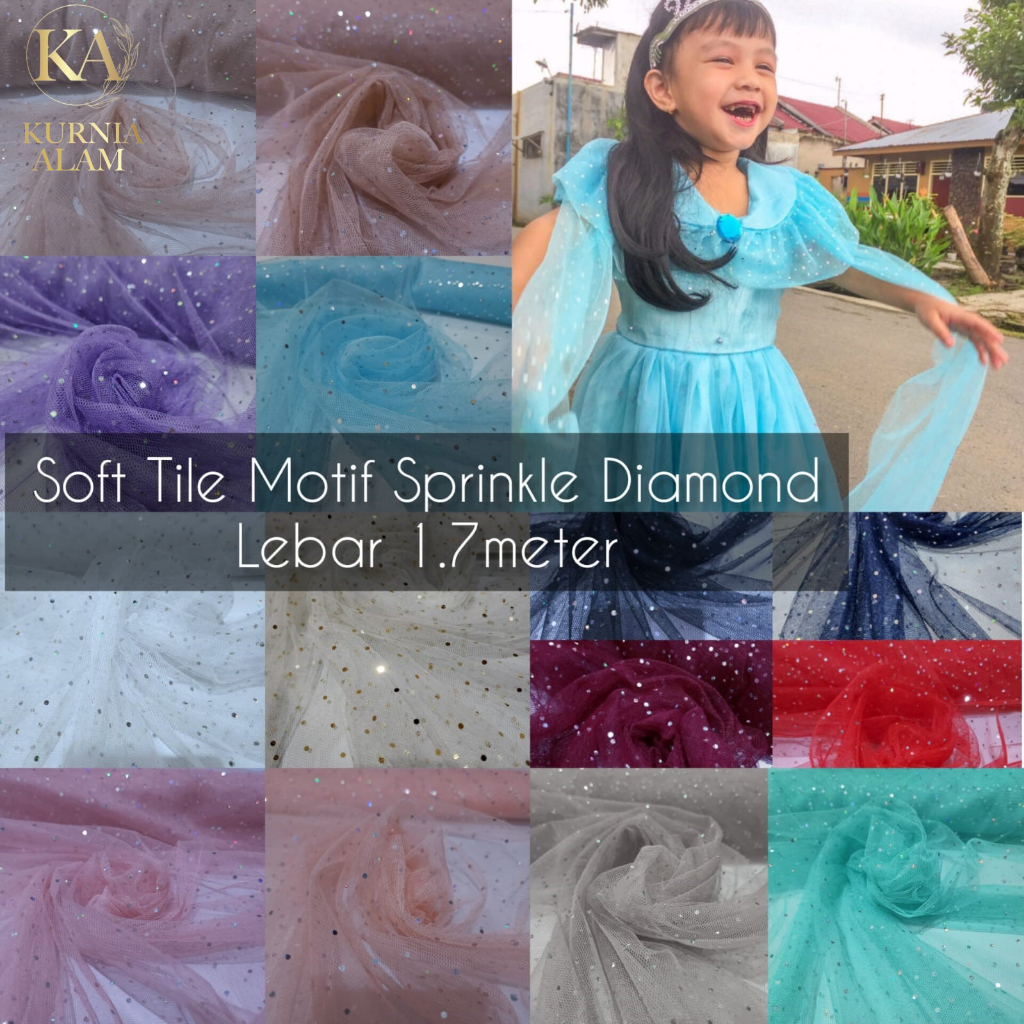 Jual Kain Tile Tulle Soft Tulle Motif Sprinkle Diamond Sparkling Biru ...