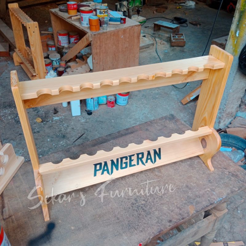 Jual Rak joran kayu portable 10lubang / rak joran kayu pinus jati ...