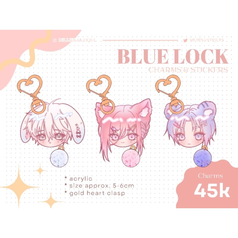 Jual blue lock fanmade acrylic keychains & charms w/ gold heart clasp ...