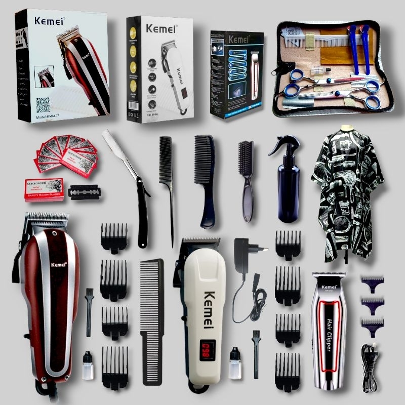 Jual PAKET PRO ALAT CUKUR LENGKAP ORIGINAL KEMEI || BARBER/SALON/USAHA ...