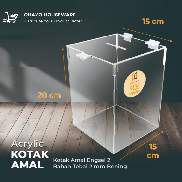 Jual Akrilik Kotak Amal / Acrylic Donation Box / 20x15x15 cm / Tebal ...