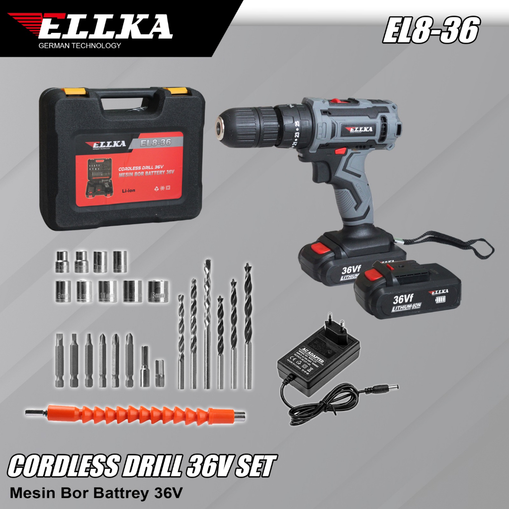 Jual Bor Tangan Cordless 2 Baterai 36volt+Box Mesin Bor Tanpa kabel Bor ...