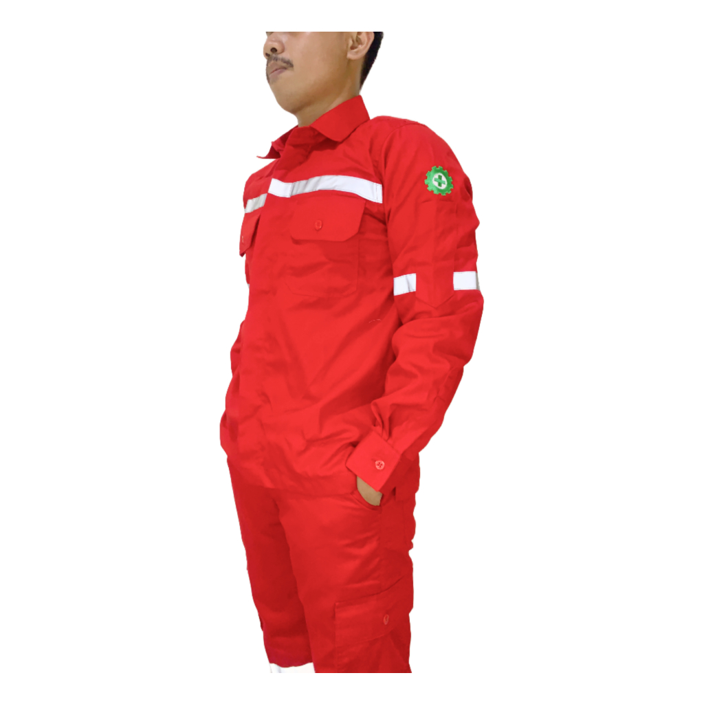 Jual Baju Seragam Proyek Merah Bengkel Teknisi Mekanik Kemeja safety ...