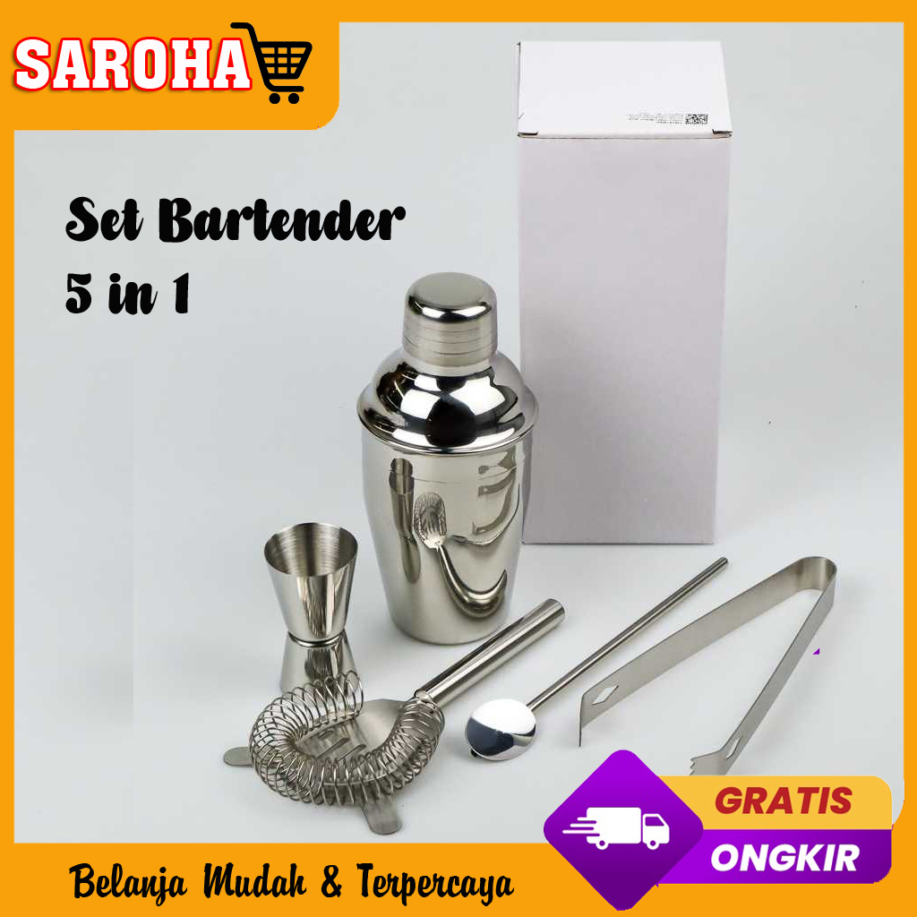 Jual Botol Shaker Stainless Set Bartender 5 in 1 Alat Pembuat Milkshake ...