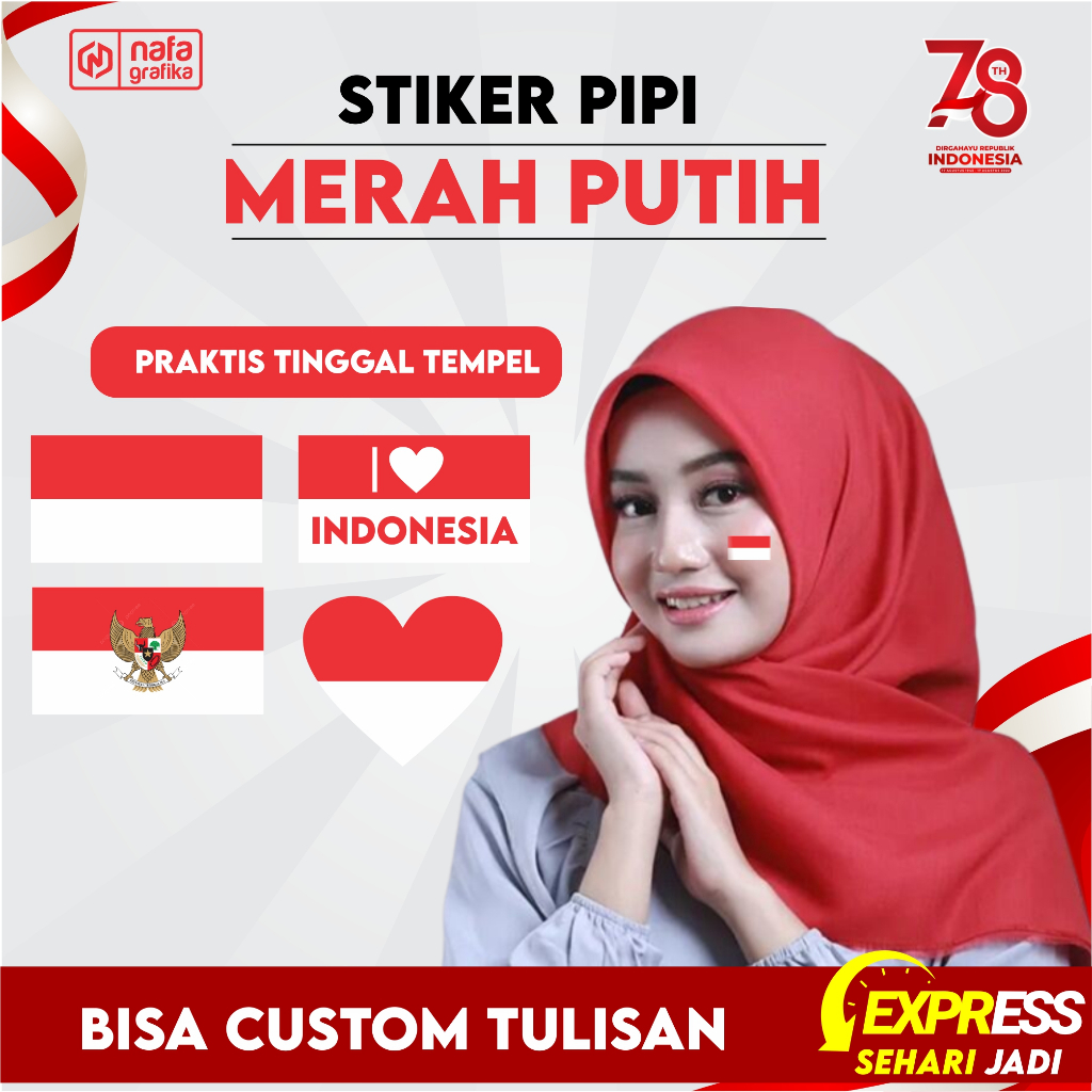 Jual (LANGSUNG JADI) Cetak Sticker Pipi HUT RI Bendera Merah Putih Stiker Kemerdekaan Indonesia ...