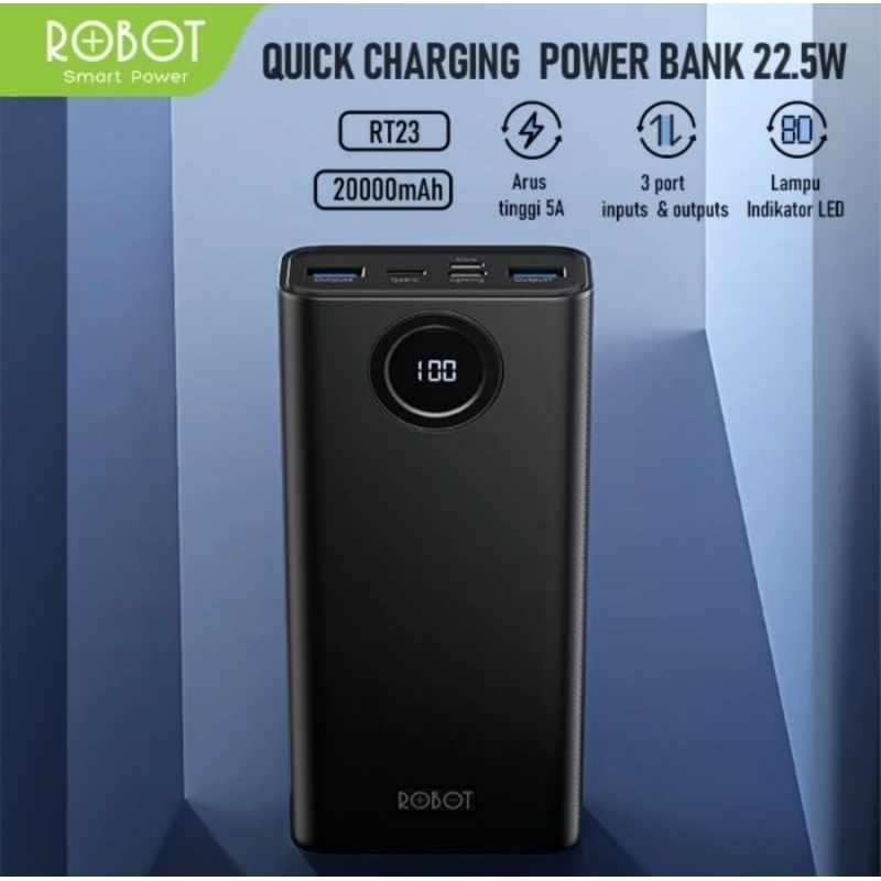 Jual ROBOT RT23 PowerBank 20000mAh Quick Charging 3 Port Original ...