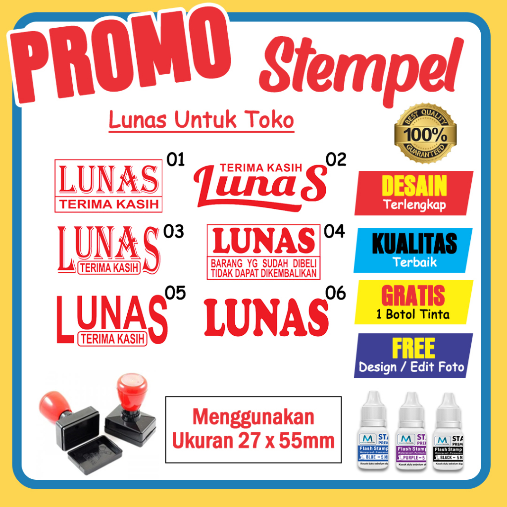Jual [1HARI JADI] CETAK STEMPEL 𝐆𝐑𝐀𝐓𝐈𝐒 𝐓𝐈𝐍𝐓𝐀 LUNAS / STEMPEL FLASH CUSTOM / STEMPEL TOKO ...