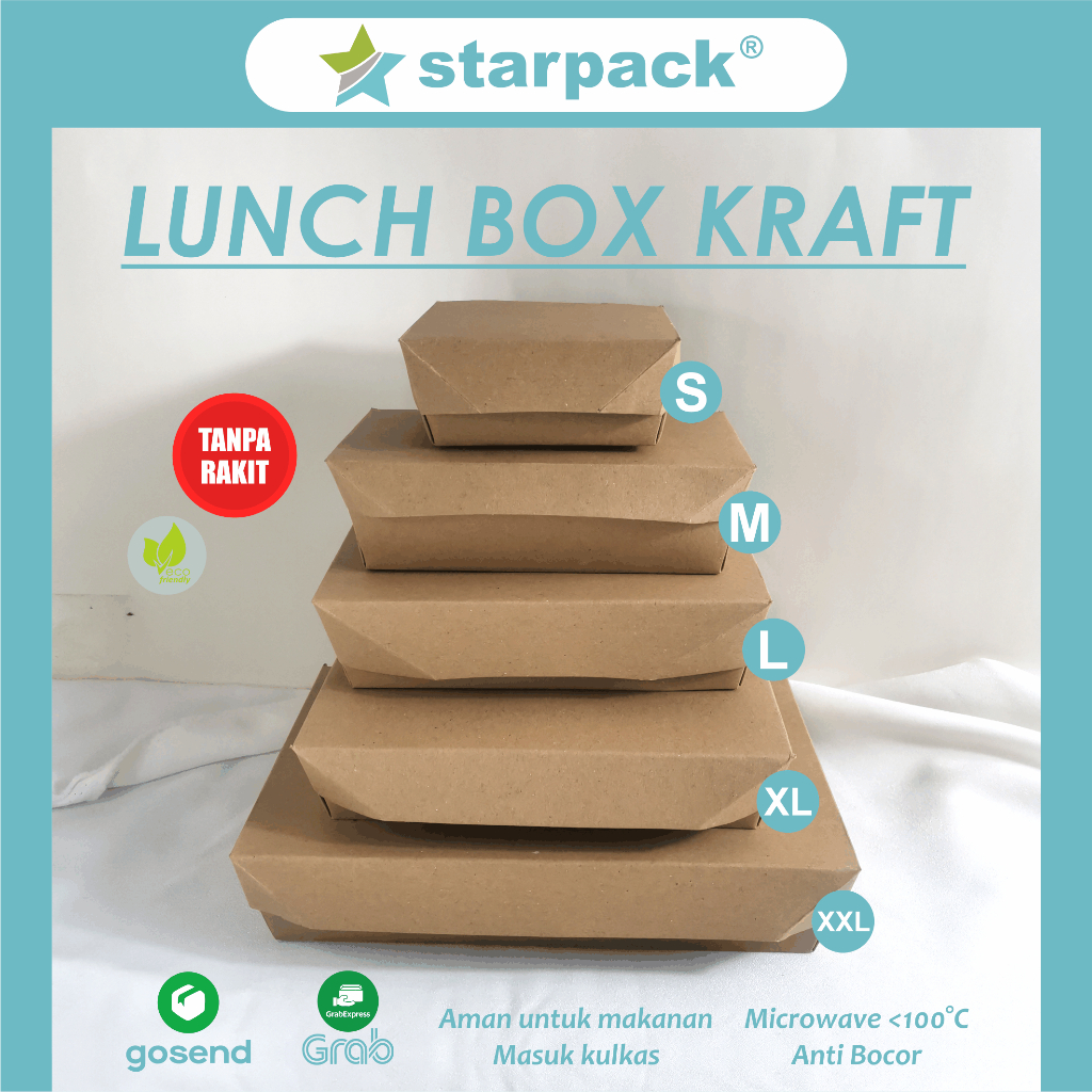 Jual ISI 50 lunch box kraft siap pakai s m l xl xxl murah anti bocor ...