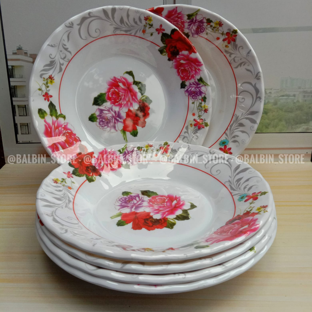 Jual SATU LUSIN PIRING MAKAN MELAMIN LEBAR 23.CM TERBARU MOTIF MAWAR ...