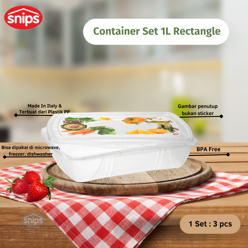 Jual SNIPS Kotak Container Makanan Fresh Container 1L Rectangle (isi 3 ...