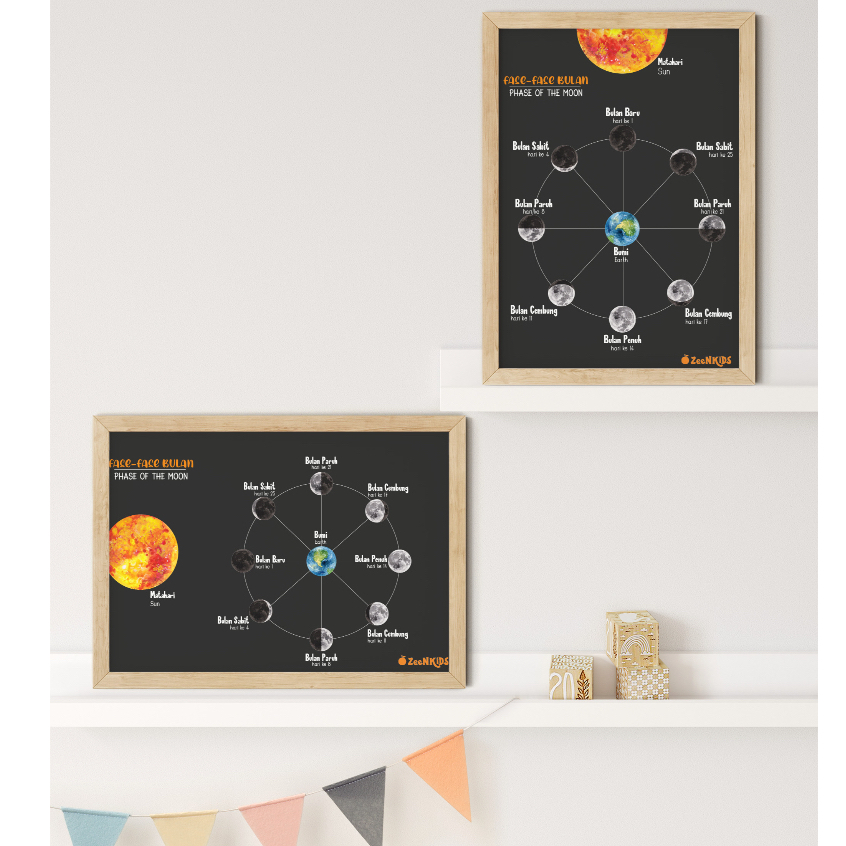 Jual Poster Fase-fase Bulan, Phases of Moon Inggris dan Indonesia ...