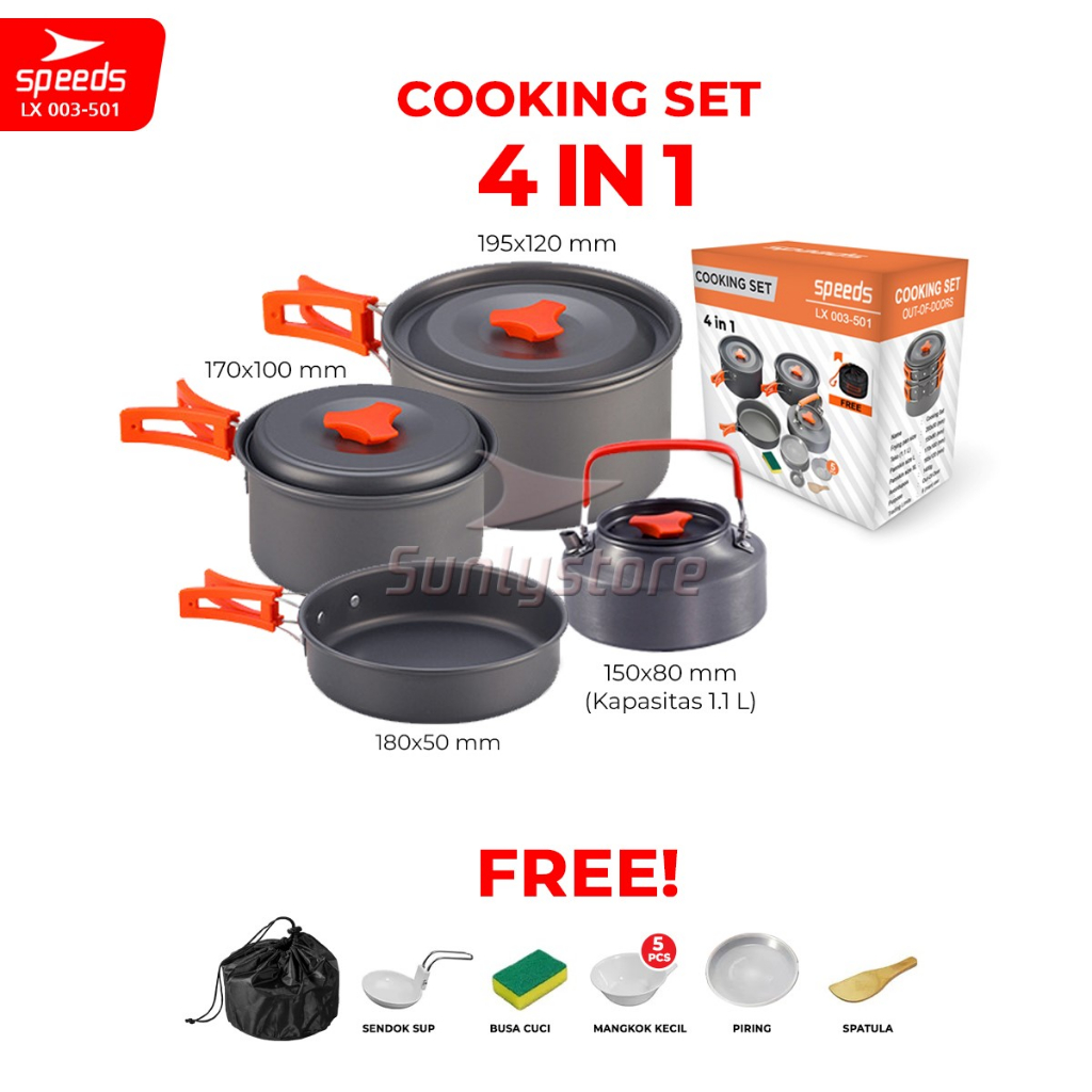 Jual SPEEDS Alat Masak Set Mini Camping Cooking Set 6 Orang Nesting ...